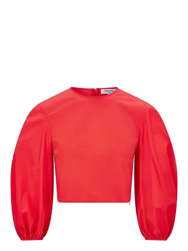 FEMPONIQ Puff Sleeve Cropped Cotton Top - Red