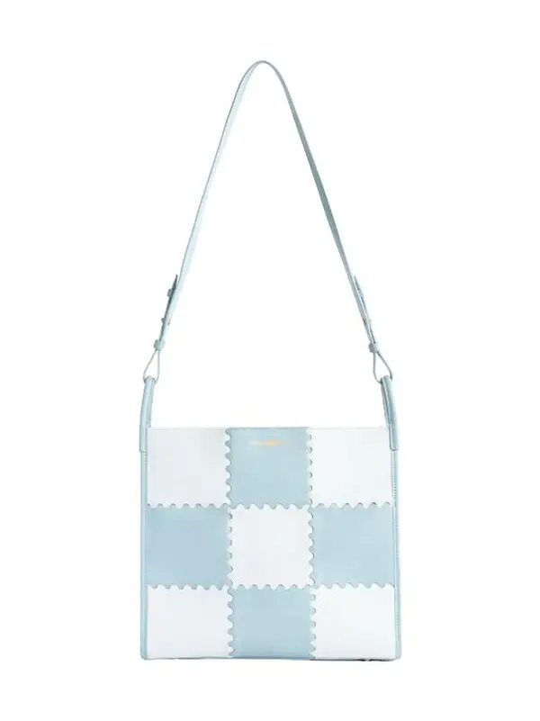 ORANGE CUBE Large Mosaic Square Stitch Tote Bag Seashell & Baby - Blue