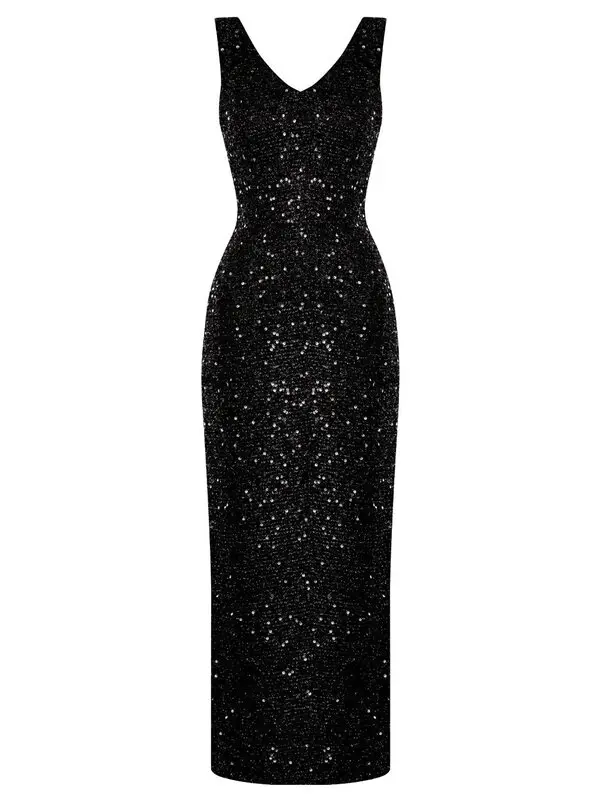 ELSAVA Sequin V-neck Maxi Dress - Black