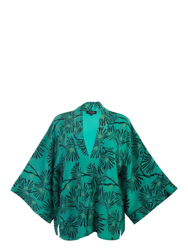 ARTEMIS MUSE Japanese Pine Needle Print Short Light Weight Kimono - Green