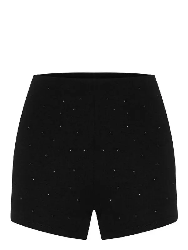 KHELA THE LABEL Stop Staring Crystal Embellished Mini Shorts - Black
