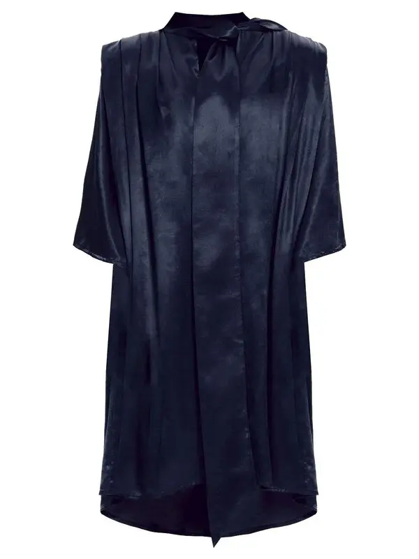 MONOSUIT Navy Sleeve High Neck Cut-out Draped Belted Satin Loose Fit Casual Midi Dress Lullaby - Blue