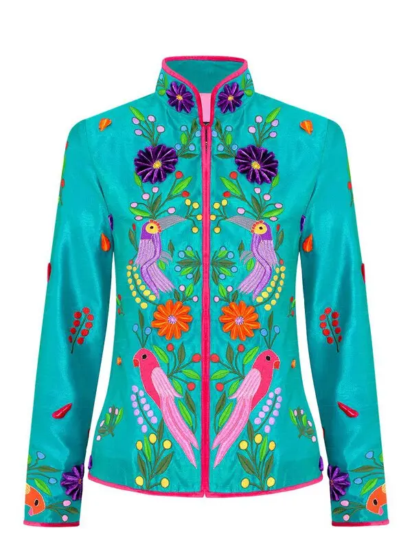 BEATRICE VON TRESCKOW Jade Moroccan Birds Short Nehru Jacket - Blue