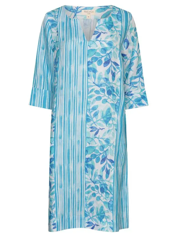 NOLOGO-CHIC Zen Waterfall Panel Print Dress Linen Mid - Blue