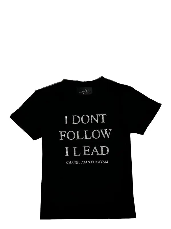CHANEL JOAN ELKAYAM Black / Silver I Don't Follow I Lead Black Glitter T-shirt - Black/silver