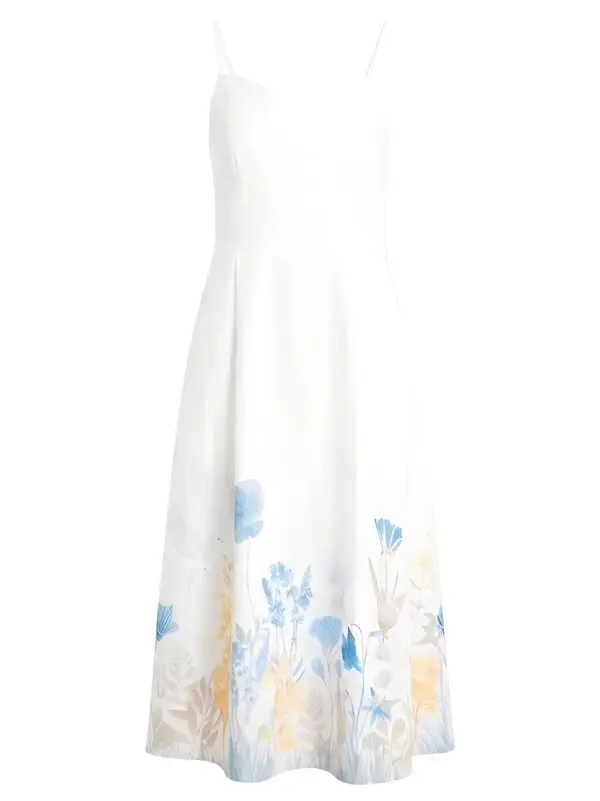 MAIYA Feather Bloom Floral Print Midi Dress - White