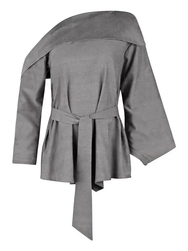 BOUTIQUE KAOTIQUE Indonesian Off The Shoulder Top - Grey
