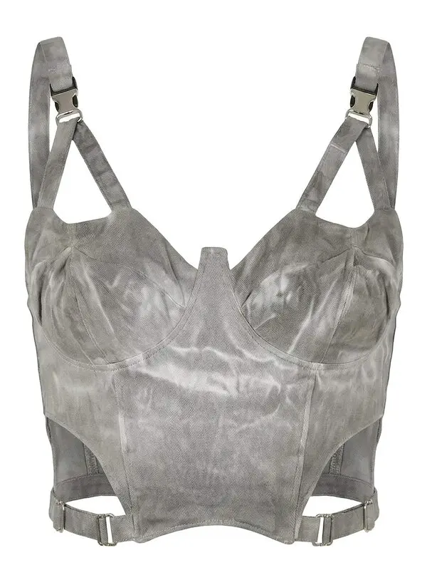GOC DENIM Structured Cut-out Corset Top- Gray - Grey
