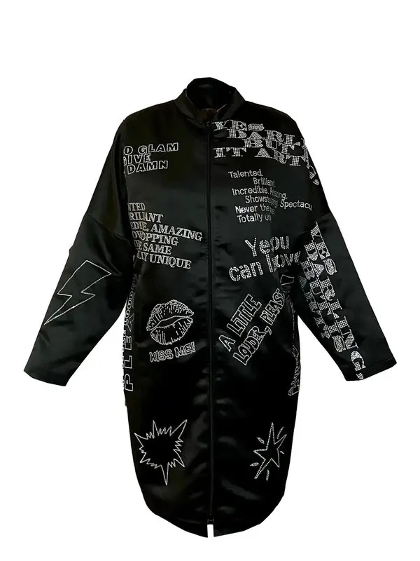 MAXJENNY Black / Silver Festive Coat Black With Swarovski Details - Black/silver