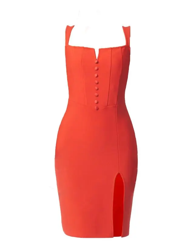 SOUR FIGS Square-neck Button-down Cocktail Dress In Persian - Red