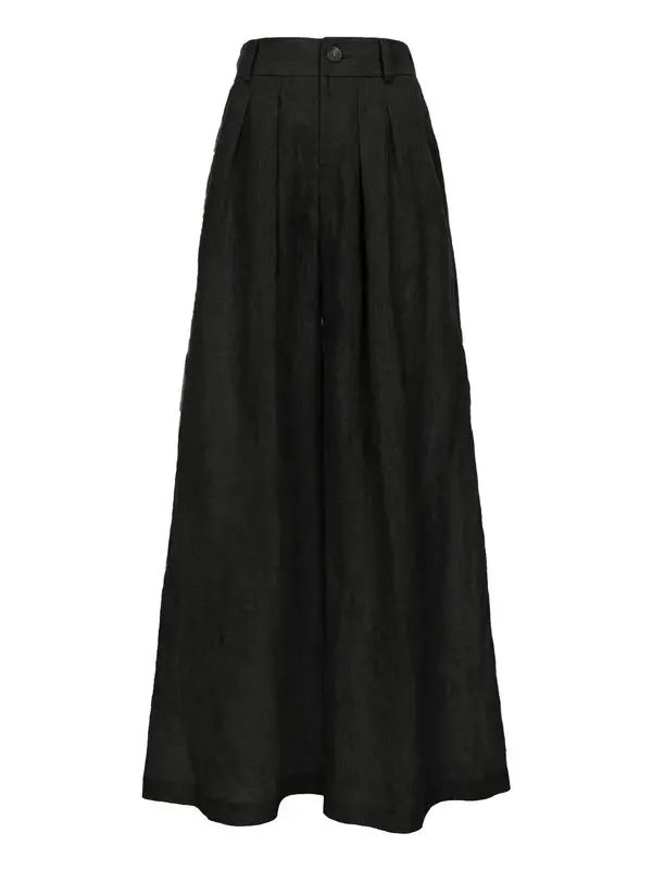 JANA COSHÈ Olive Linen Wide Leg Palazzo Trousers With Pleated Front - Black