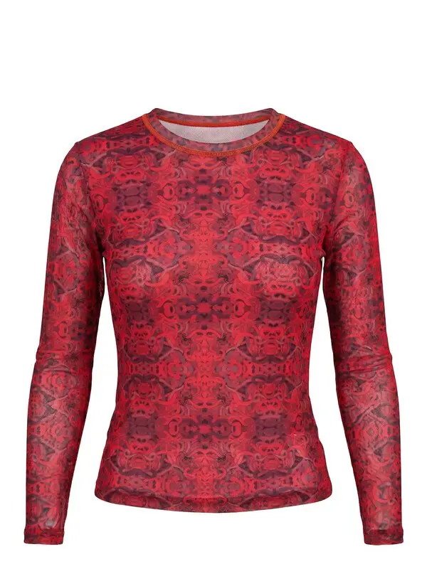 JANARA JONES Snakes Print Mesh Tsara Top - Red