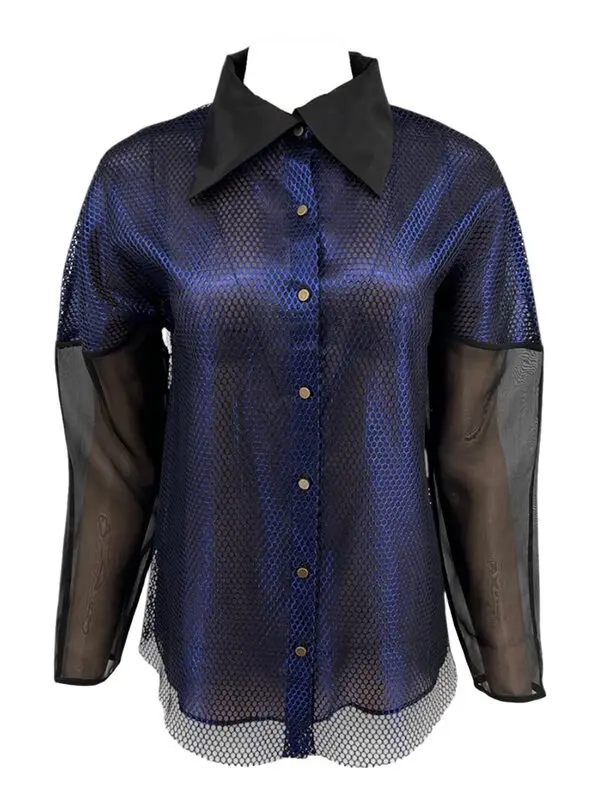 MONZLAPUR NEW YORK Mesh Silk Organza Shirt - Blue