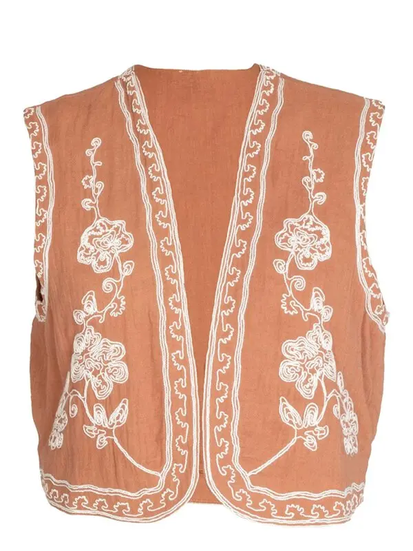 ROSE & NANCY Lisa Embroidered Mocha Waistcoat - Brown