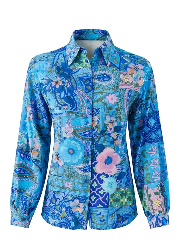 INTROVERTIE VIENNA June Silk Blouse Azure - Blue