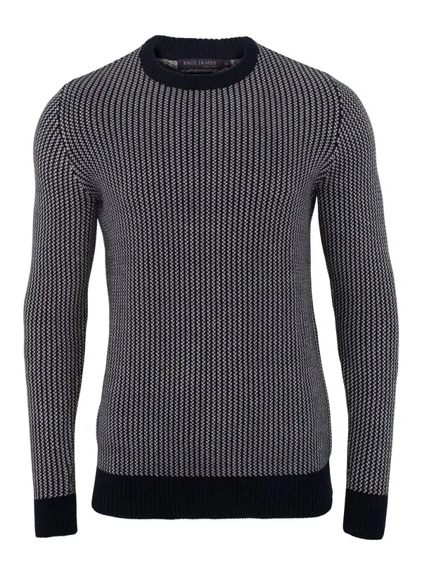 PAUL JAMES KNITWEAR Cotton Fisherman Tuck Stitch Jumper Navy - Blue