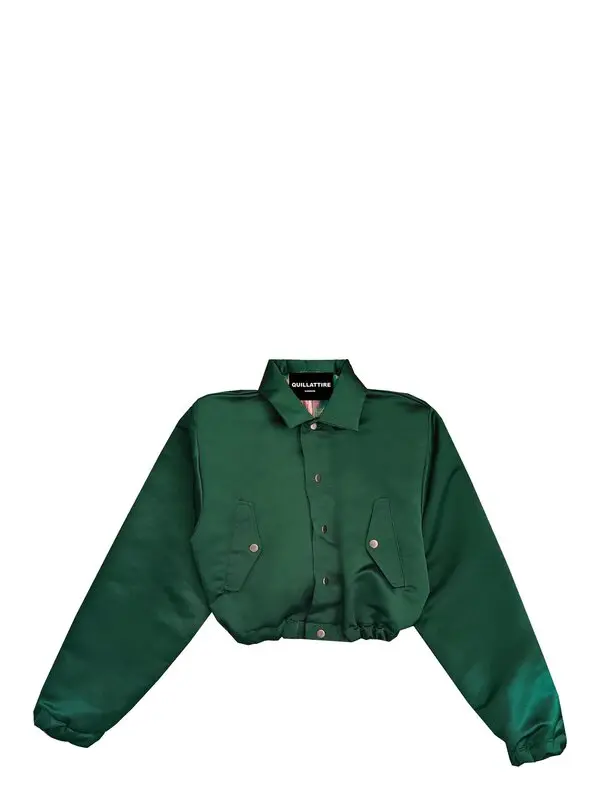 QUILLATTIRE Satin Harrington Jacket - Green