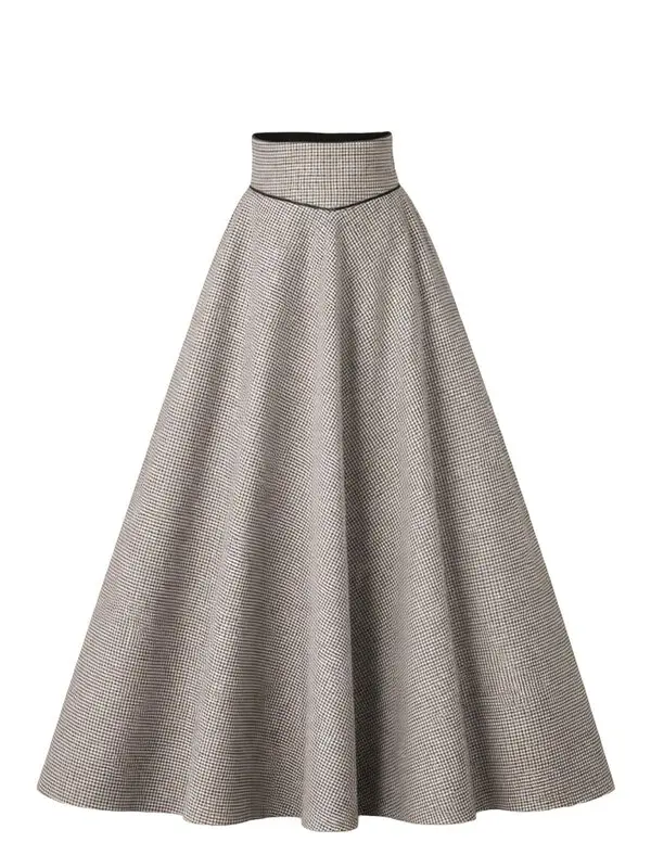 NIKKA PLACE Long Wool A-line Skirt With Ultra High Waist And Pockets In Pepite Colour - Brown