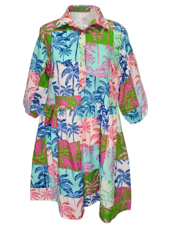 MARY MARSHMALLOW Frannie Dress Short Paradise Palm Patchwork Multi - Orange