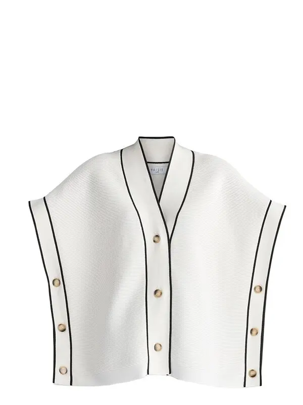 PAISIE Button Details Kimono Ribbed Cardigan - White