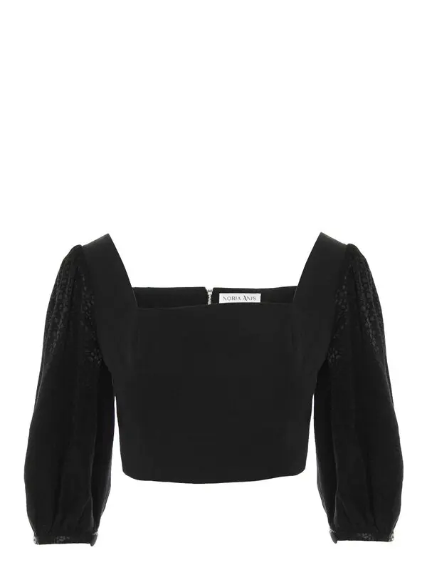 NORIA ANIS Fizz Viscose Jacquard Crop Top - Black