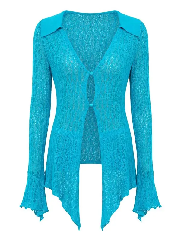 Carmen Says Saint Knit Maxi Top With V-neckline And Flared Sleeves - Blue