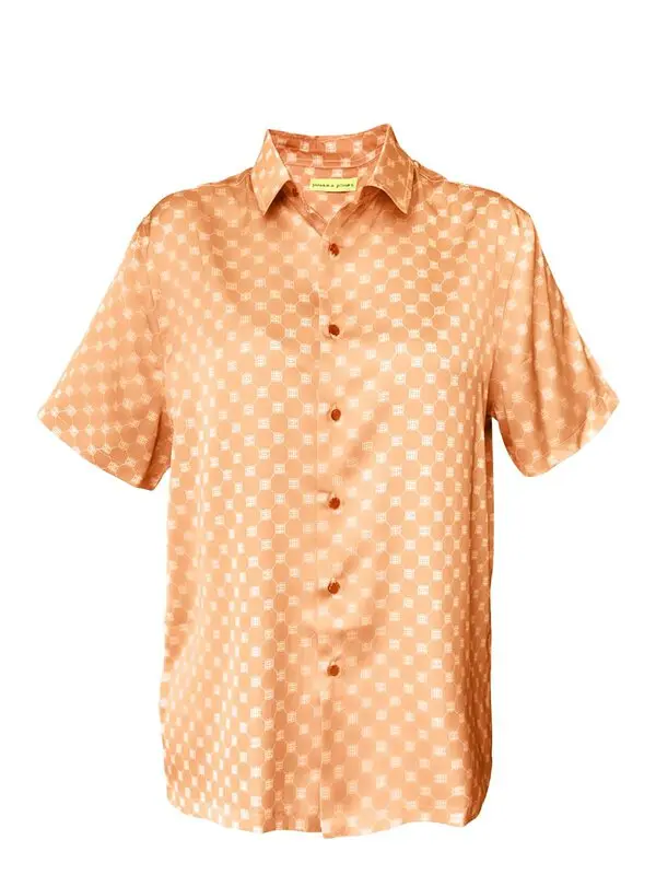 JANARA JONES Apricot Satin Short Sleeve Printed Shirt - Orange