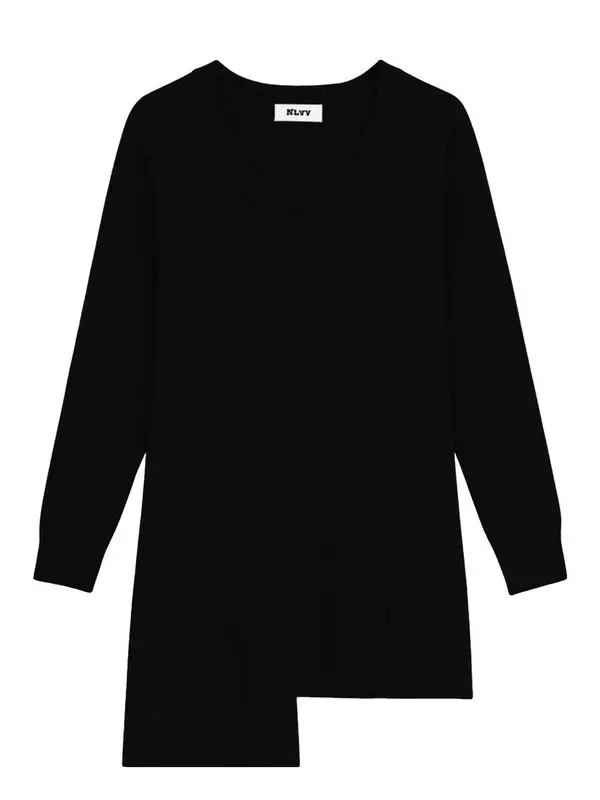 NUVV COLLECTION Asymmetric Merino Wool Sweater – Premium Italian Yarn - Black