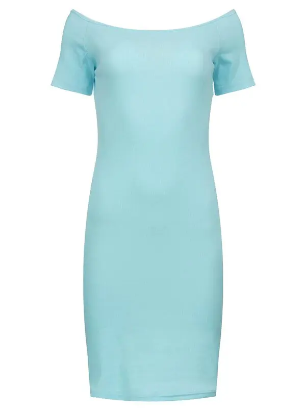 CONQUISTA Off-shoulder Ribbed Dress Aqua - Blue