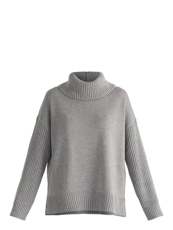 PAISIE Polo Neck Jumper With Ribbed Details - Grey