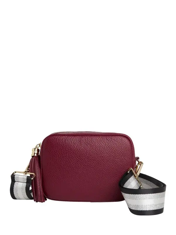 BETSY & FLOSS Verona Crossbody Burgundy Tassel Bag With Black & Silver Sparkle Strap - Red