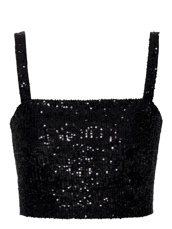 AGGI BY HALEWSKI Reina Obsidian Sequin Sleeveless Crop Top - Black