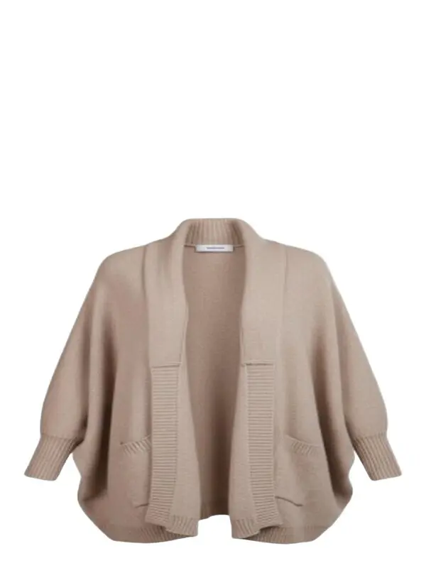 Saachi Open Front Oversized Beige Cardigan Sweater - Brown