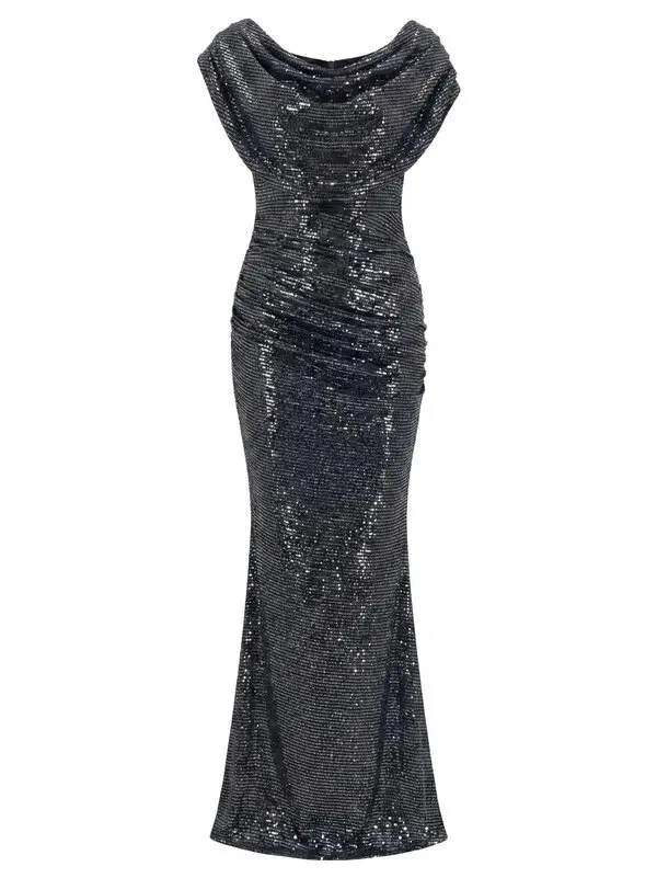 ATOM LABEL Platinum Gown In Gunmetal Sequin Sparkle - Grey