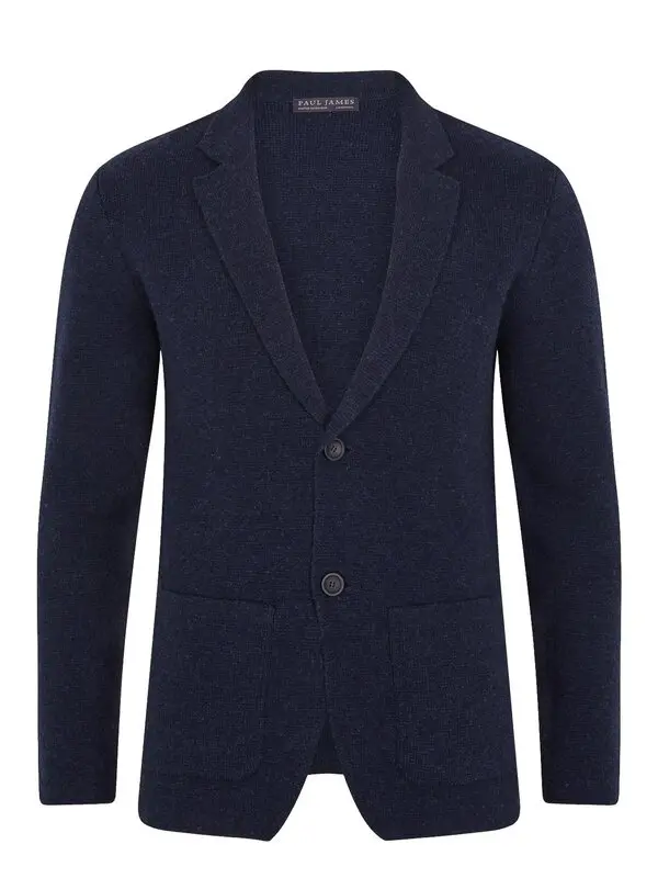 PAUL JAMES KNITWEAR Midweight Lambswool Benedict Knitted Blazer Oxford - Blue