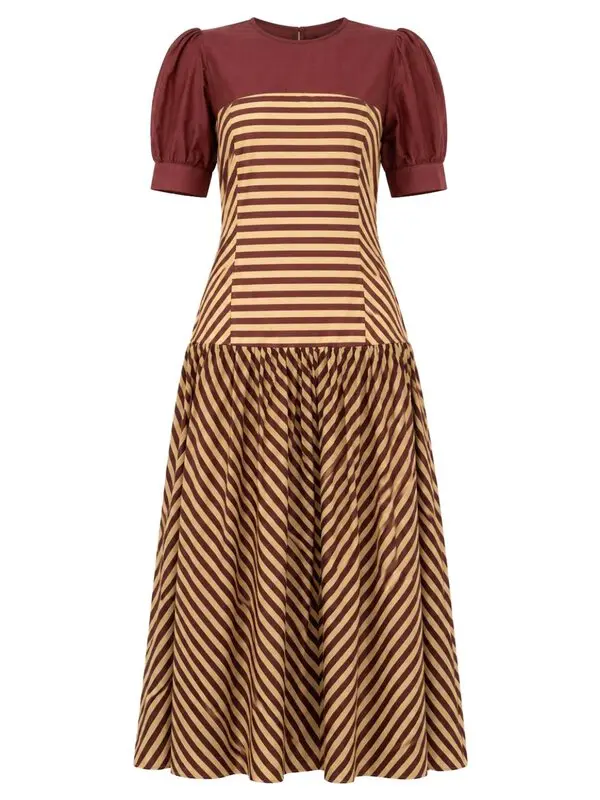 Carmen Says Sugarplum Burgundy Striped Dress - Red