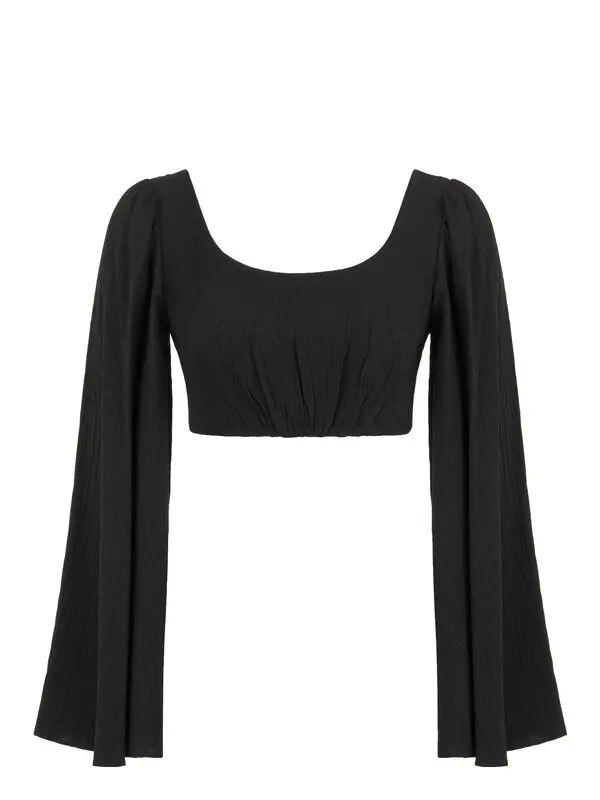 LILAMIE Amalfi Relaxed Fit Oval Neck Summer Crop Top - Black