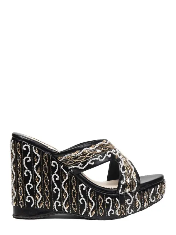 RETTROSE Ruth Hand Embellished Luxury Wedge Shoe - Black