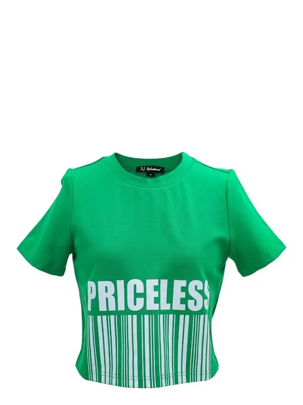 SMART AND JOY Typo Print Crop T-shirt - Green