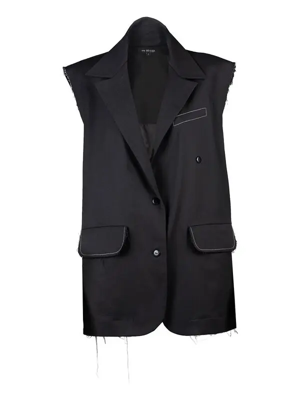 UNA BERZINA Oversized Raw Hemline Vest - Black