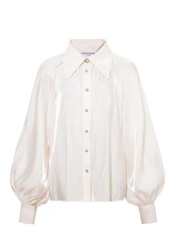 FEMPONIQ Gathered Neck Voluminous Raglan Sleeve Shirt Pearl - White