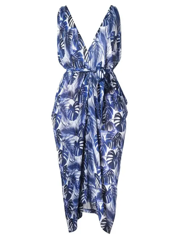 COCO RIKO IBIZA Maya Kaftan Dress Indigo Leaf - Blue