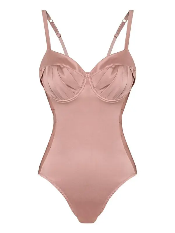 CASKADE LONDON Artemis Structured Silk Satin Bodysuit - Pink