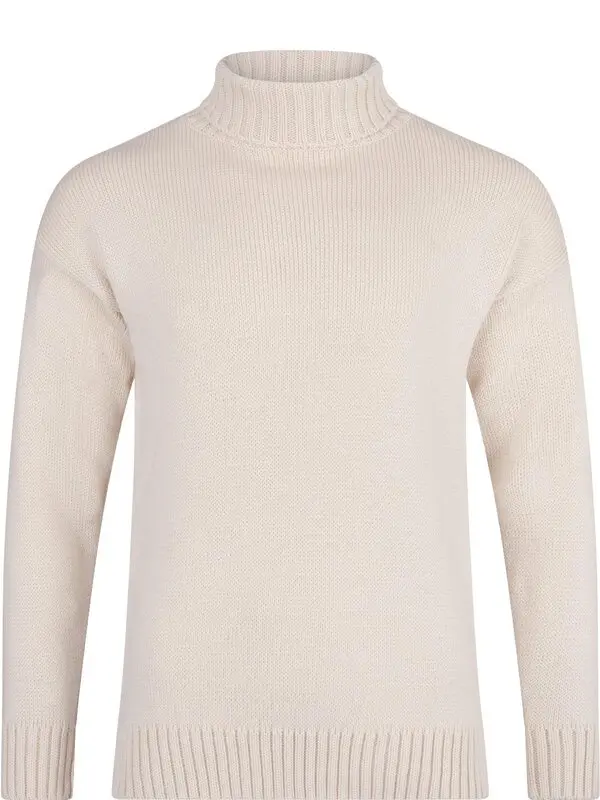 PAUL JAMES KNITWEAR Neutrals The Modern Submariner Roll Neck Merino Wool Porter Jumper Ecru - Beige