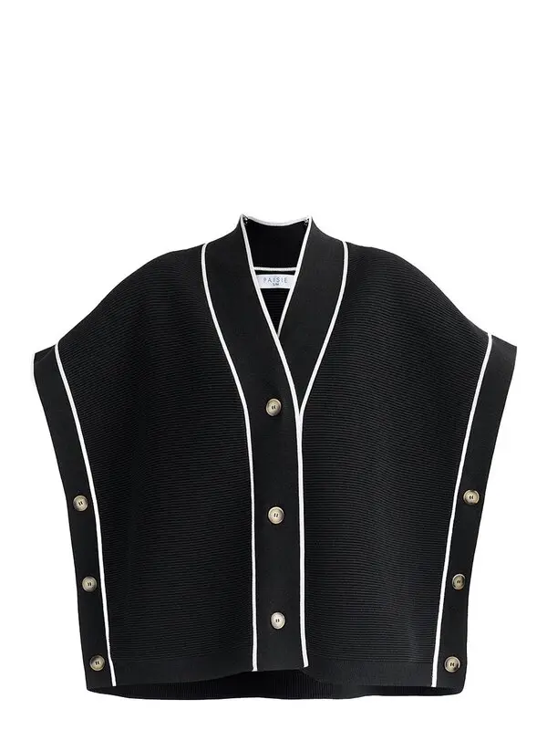 PAISIE Button Details Kimono Ribbed Cardigan - Black