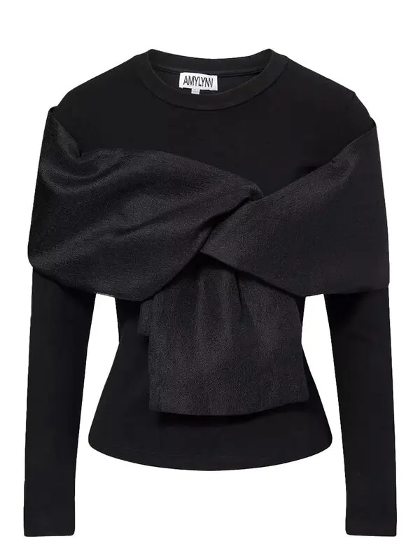 AMY LYNN Helena Long Sleeve Top With Organza Bow Detail - Black