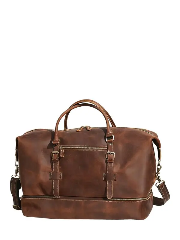 TOURI Genuine Leather Duffel With Suit Compartt Dark - Brown