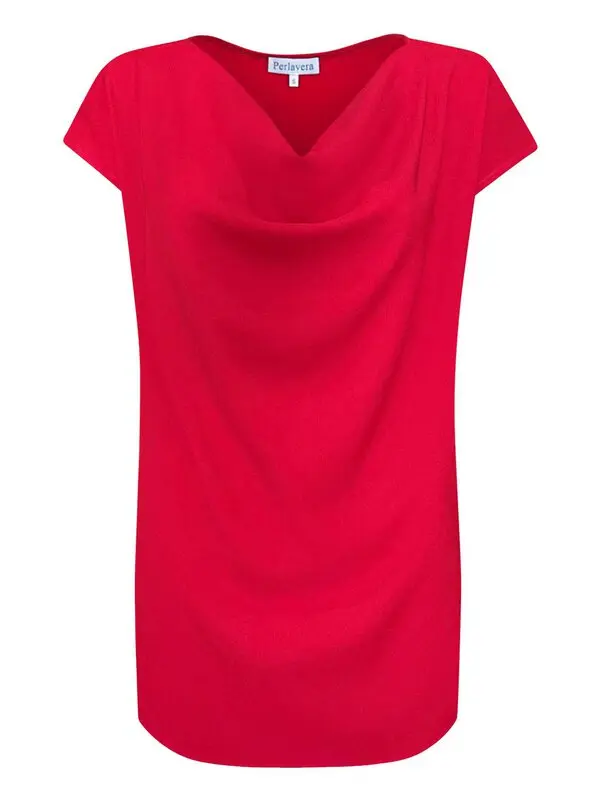 PERLAVERA Nelly Cowl Neck Top - Red