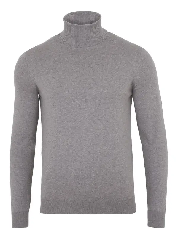 PAUL JAMES KNITWEAR Ultra Fine Cotton Atwood Roll Neck Jumper Ash - Grey