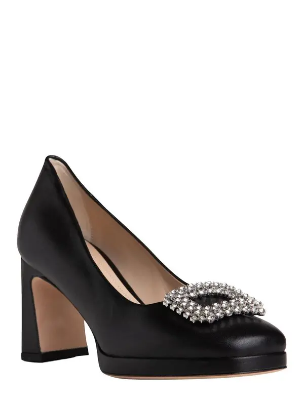 BEAUTIISOLES BY ROBYN SHREIBER Cletine Leather With Rhinestones Platform Evening Pump - Black